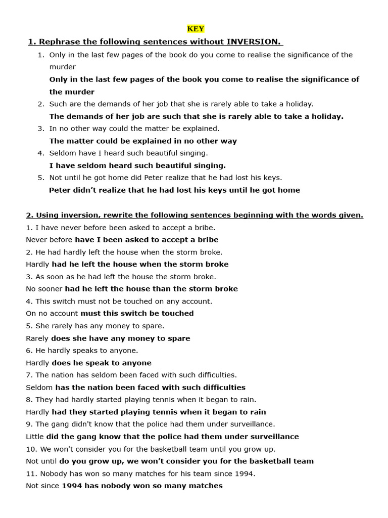 Key Inversion Exercises | PDF