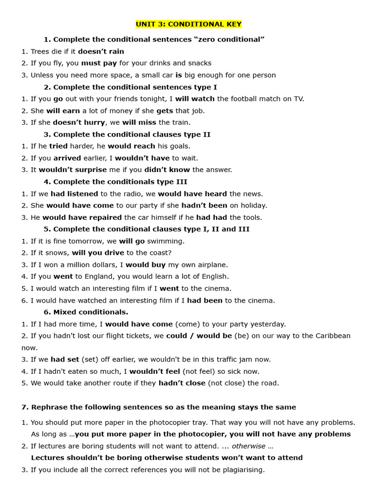 EXERCISES KEY Conditional Inversion Wish | PDF