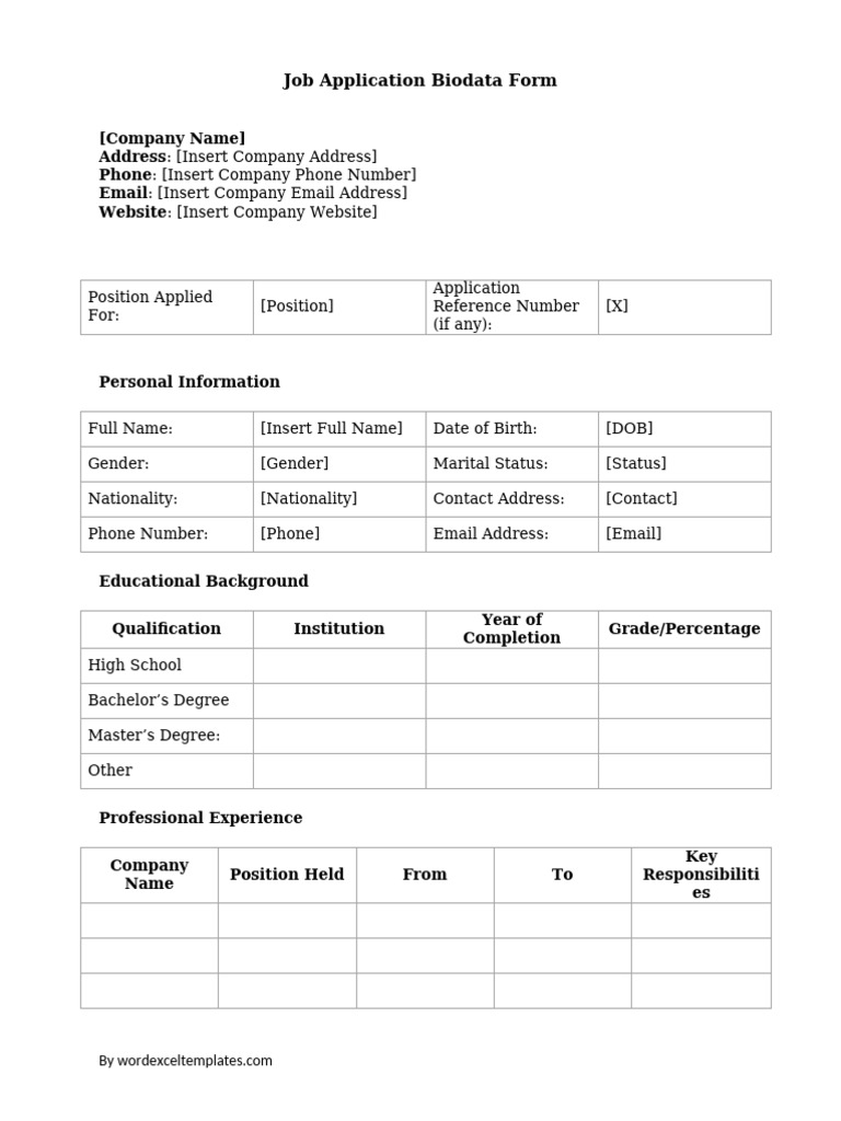Job Application Bio Data | PDF