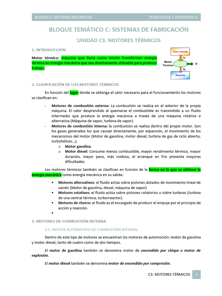 Unidad C3. Motores Térmicos | PDF | Motor de combustión interna | Pistón