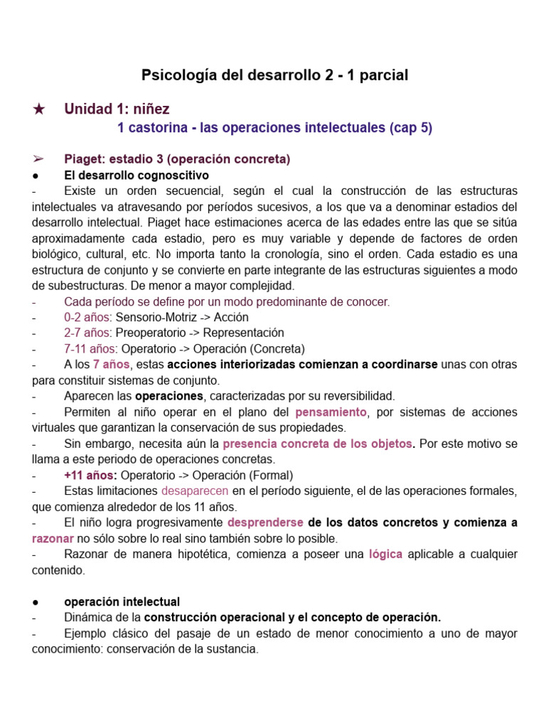 Psicología Del Desarrollo 2 - 1 Parcial | PDF | Proposición | Pensamiento