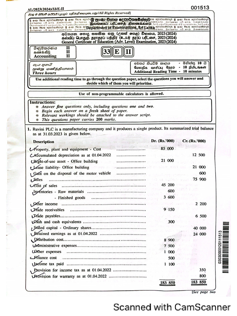 2024 A/L Accounting Past Papers Download | PDF