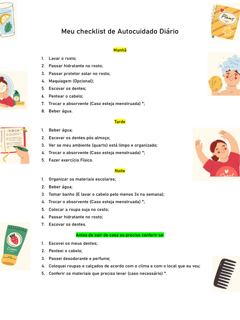 Meu Checklist de Autocuidado Diário Malu | PDF