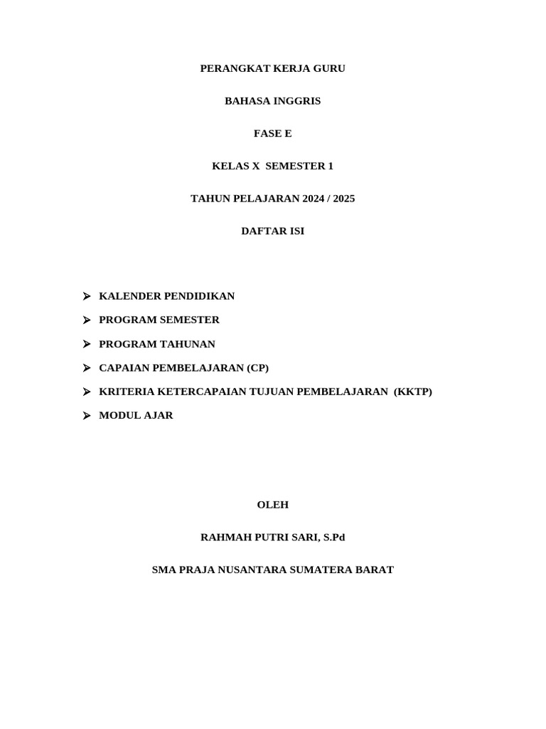 Cover Sma Praja Perangkat Kerja Guru | PDF