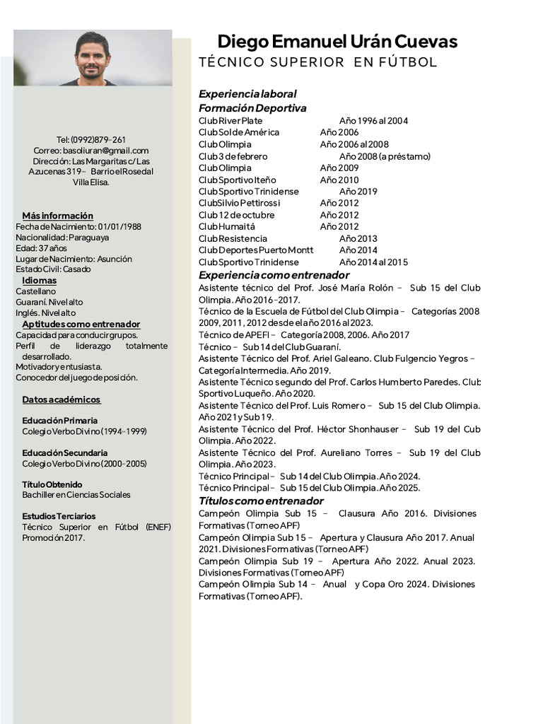 Diego CV 2025 (1) | PDF | Asociación de Futbol | Asociación de clubes ...