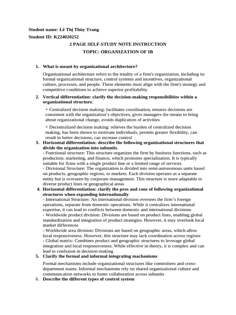 Instruction_self-study Note_Organization of IB | PDF | Organizational ...