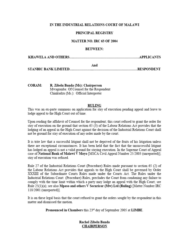 Ruling on Stay of Execution Appeal | PDF