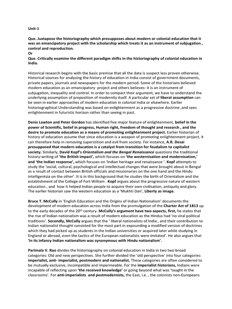 Unit 1 J History of Education | PDF | Colonialism | Historiography