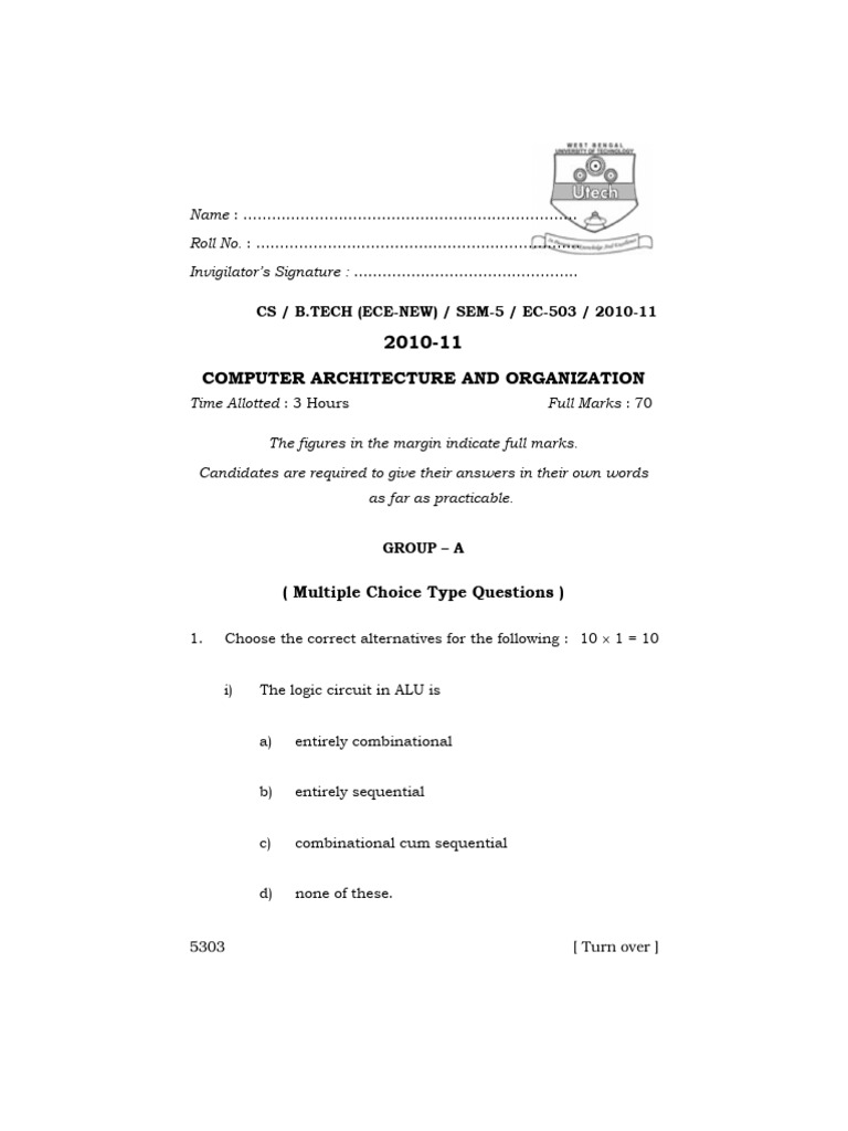 btech-ece-5-sem-computer-architecture-and-organization-2010 | PDF | Computer Memory | Cpu Cache
