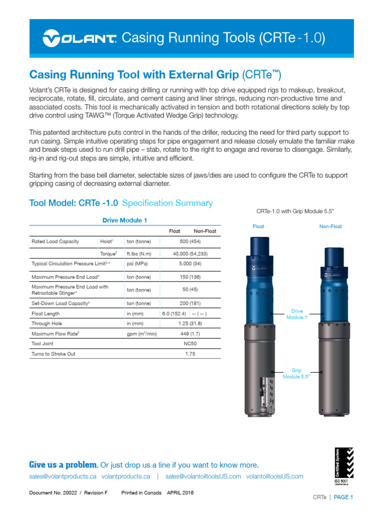 CRTe-1.0 Specification Summary | PDF | Casing (Borehole) | Mechanical Engineering