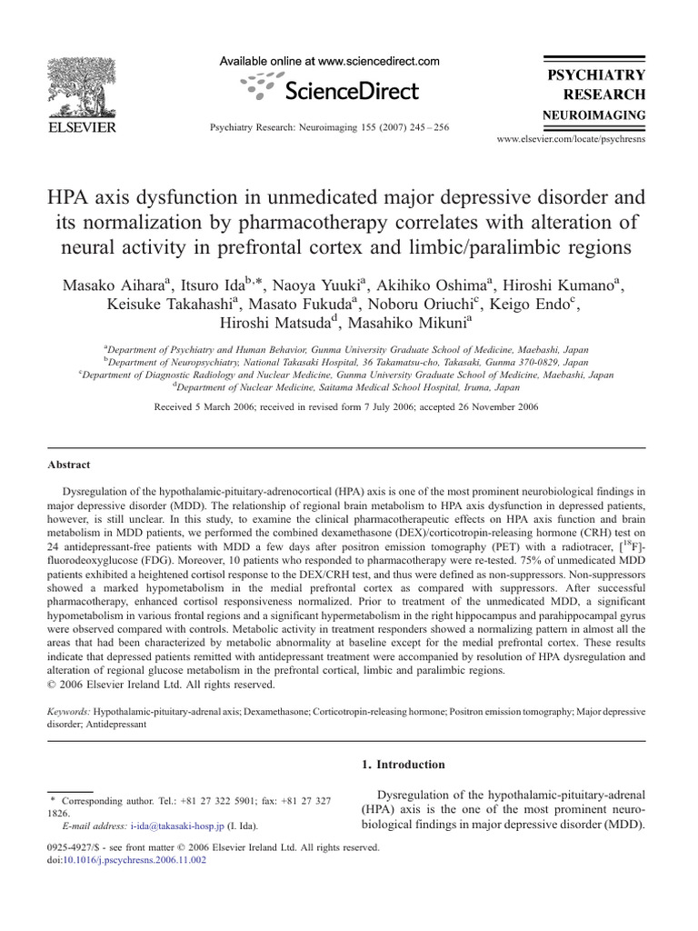 HPA Axis Dysfunction in Unmedicated Major Depressive Disorder and Its ...