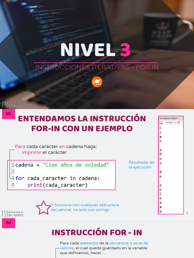 N3 - 5 - Instrucciones Iterativas (For) | PDF | Cadena (informática) | Variable (informática)