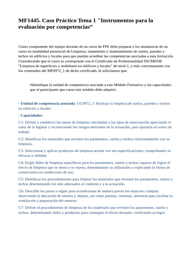 MF1445. Caso Práctico Tema 1 Instrumentos para la evaluación por competencias | PDF | Evaluación ...