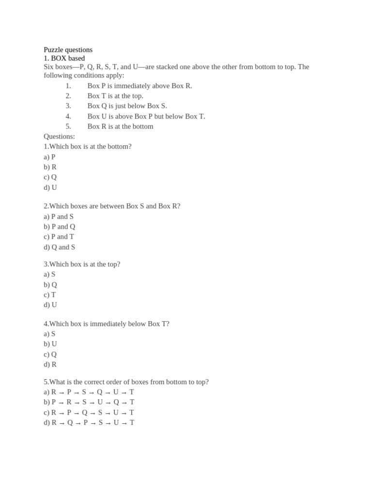 Puzzle Questions | PDF