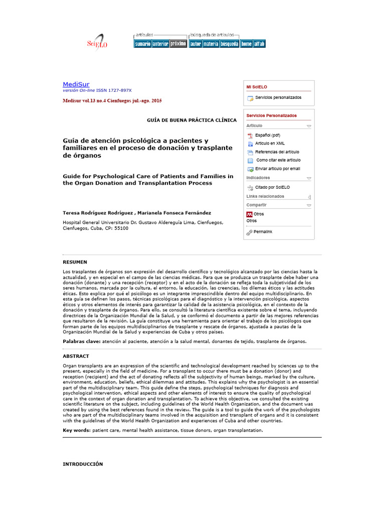 Abordaje Psicolog Trasplantes | PDF | Sicología | Las emociones