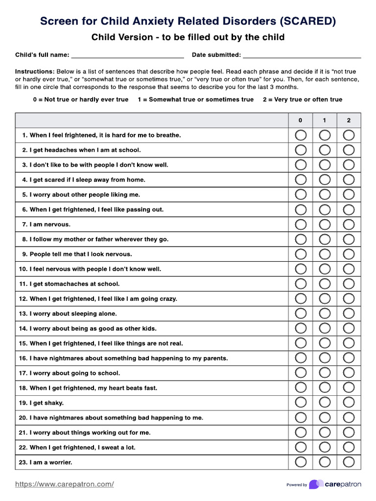 Screen For Child Anxiety Related Disorders Scared | PDF | Anxiety | Child And Adolescent Psychiatry