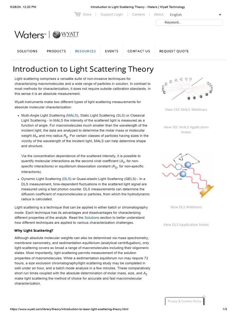 Introduction To Light Scattering Theory - Waters - Wyatt Technology | PDF | Applied And ...