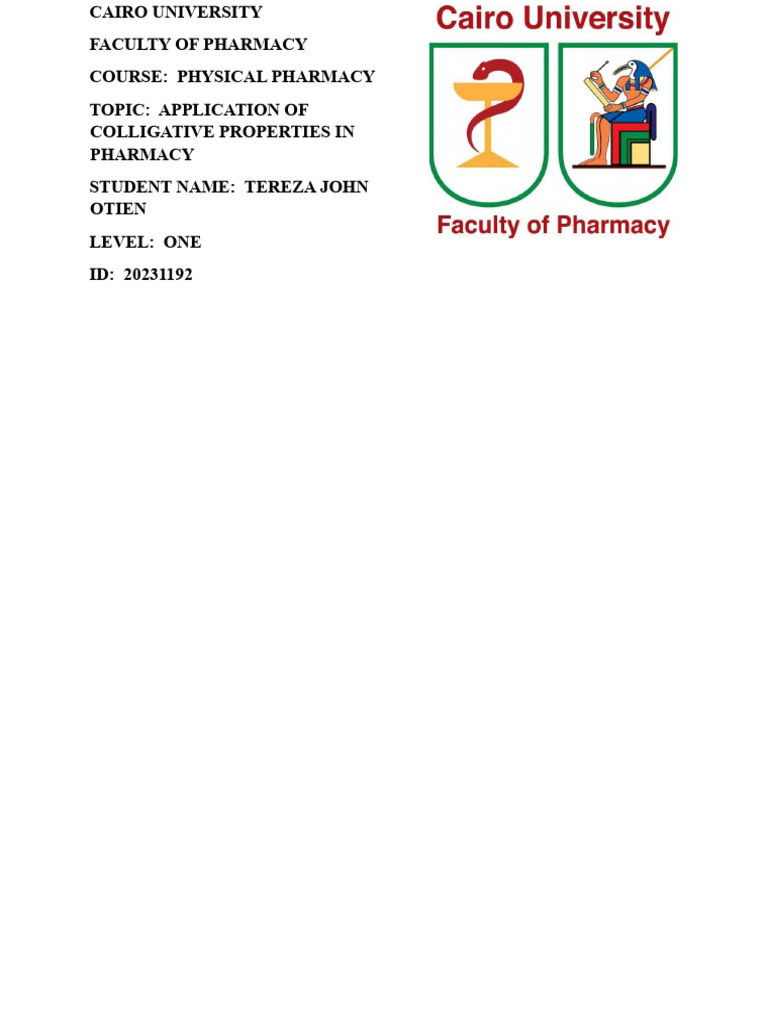Applications of Colligative Properties in Pharmacy. | PDF | Osmosis ...