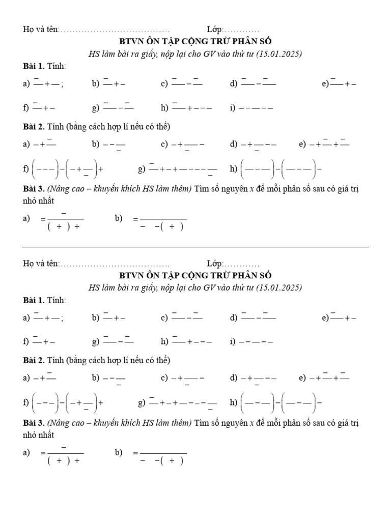 19.3. BTVN cộng trừ phân số | PDF