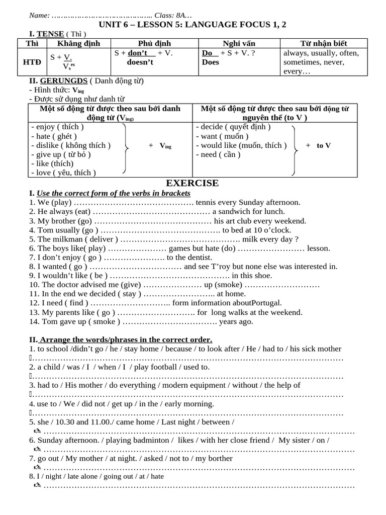BT Kèm - Unit 6 - Language Focus | PDF | Language Families | Languages