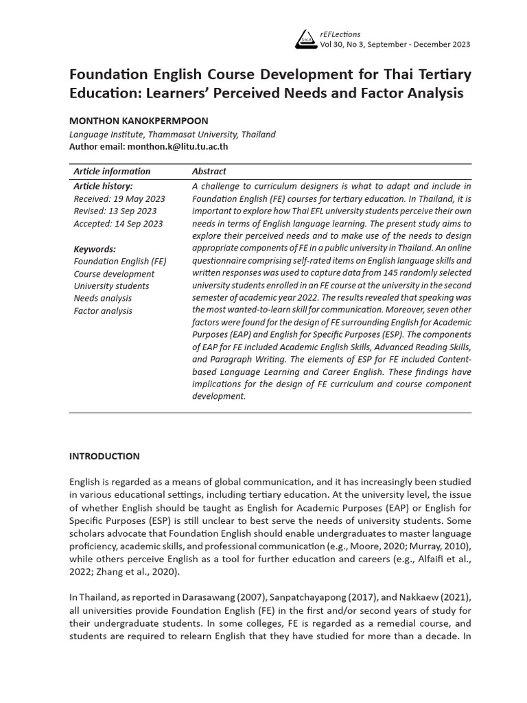 Thai University Students' English Needs Analysis | PDF | Learning | Curriculum