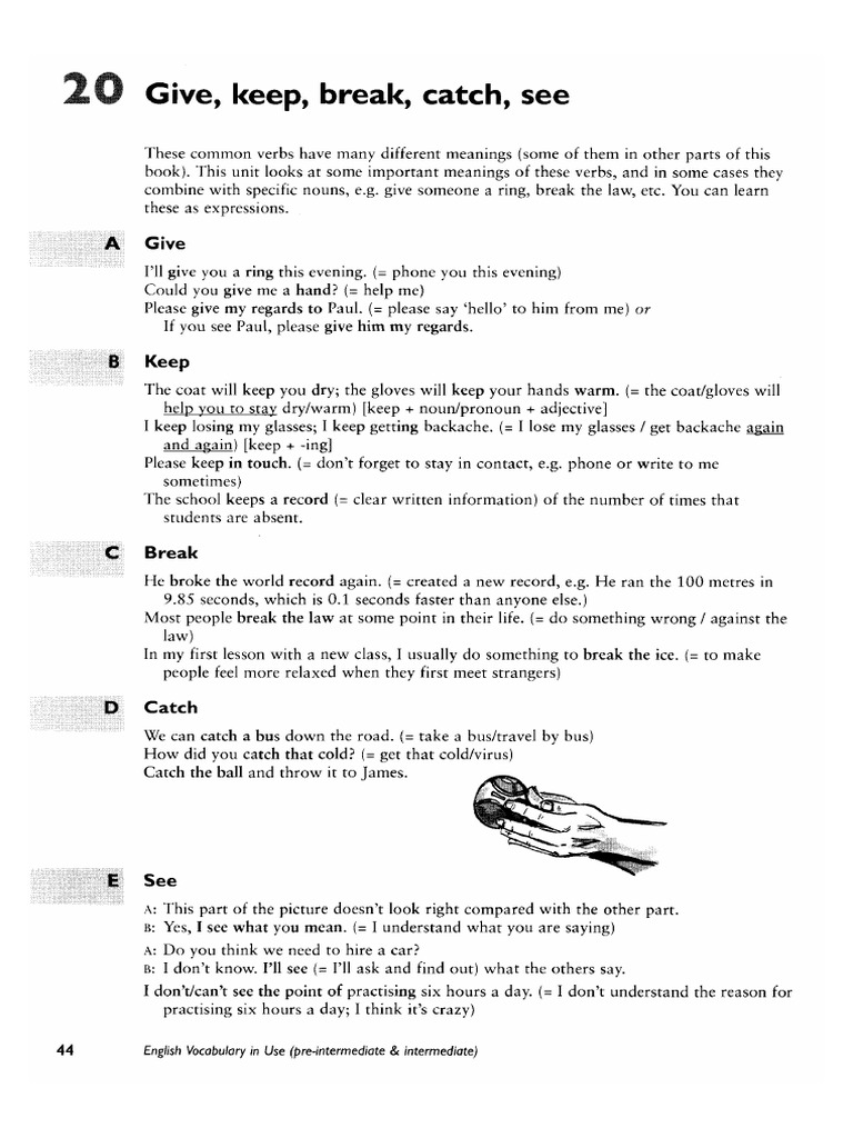 Vocabulary: Give, Keep, Break, Catch, See | PDF