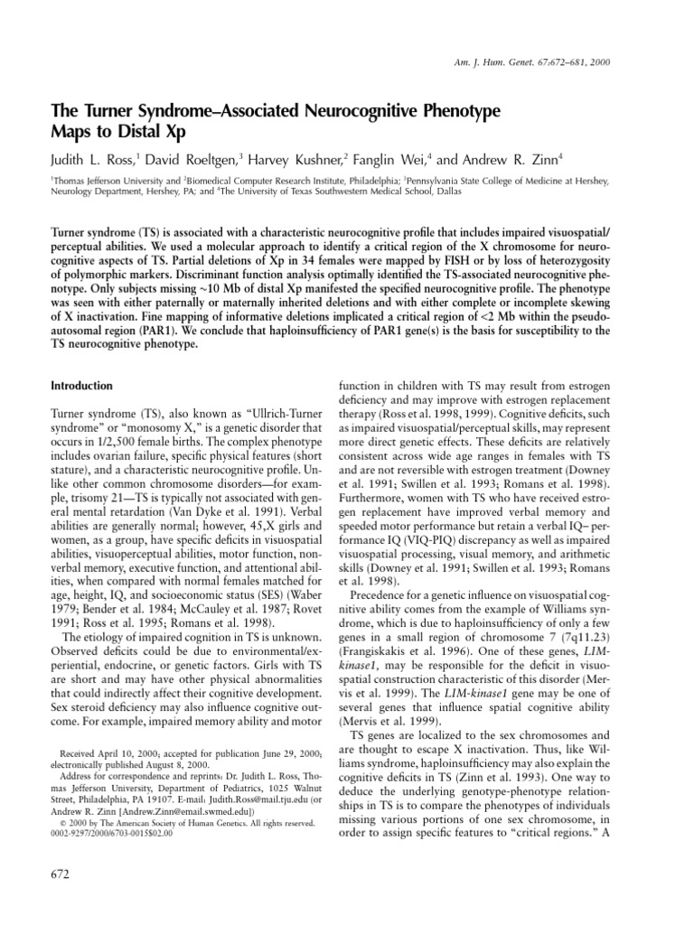 Síndrome de Turner e Fenotipo Neurocognitivo | PDF | Phenotype ...