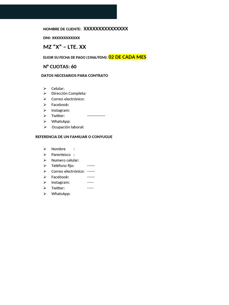 Datos Del Cliente para Contrato | PDF