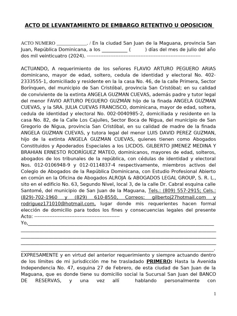 Acto de Levantamiento de Embargo Retentivo U Oposicion | PDF