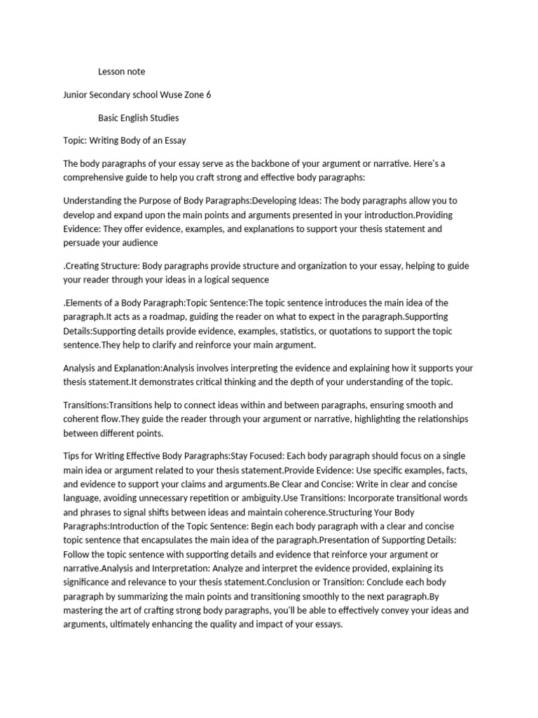 Writing Effective Essay Body Paragraphs | PDF | Essays | Argument