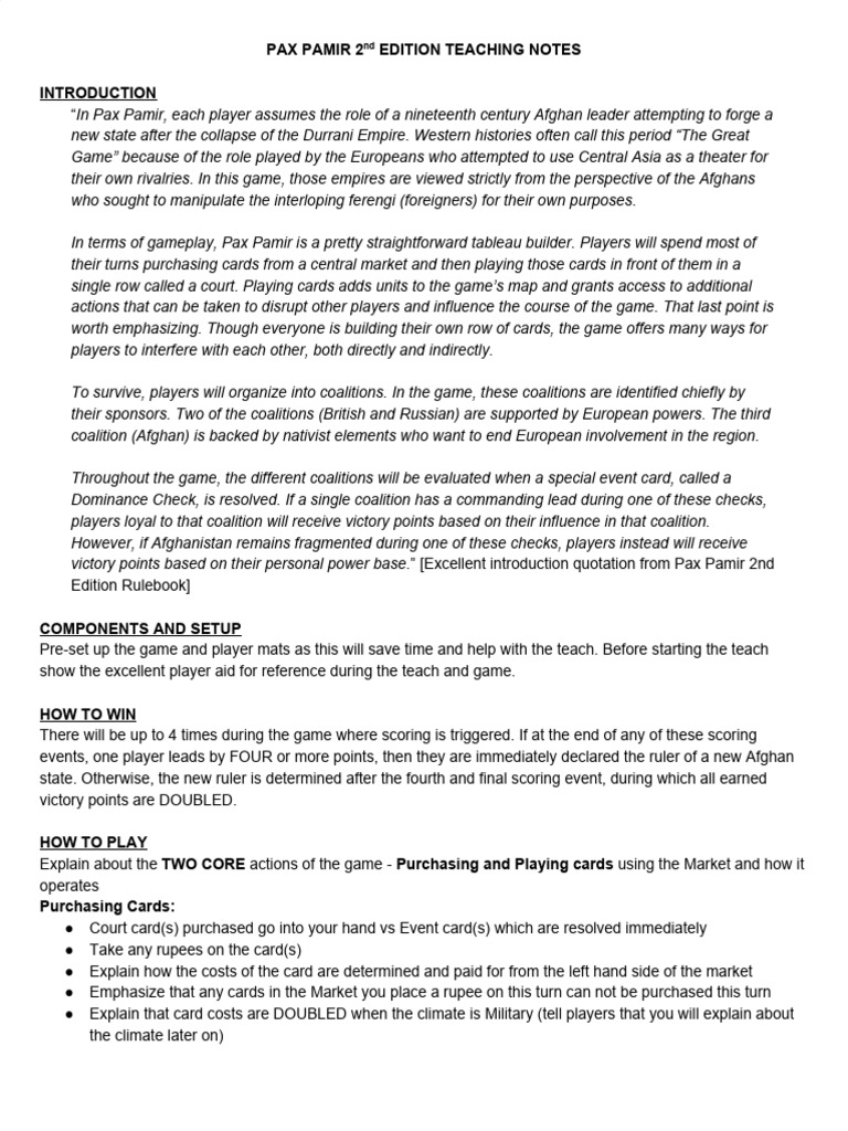 PAX PAMIR 2nd EDITION TEACHING NOTES v3 | PDF