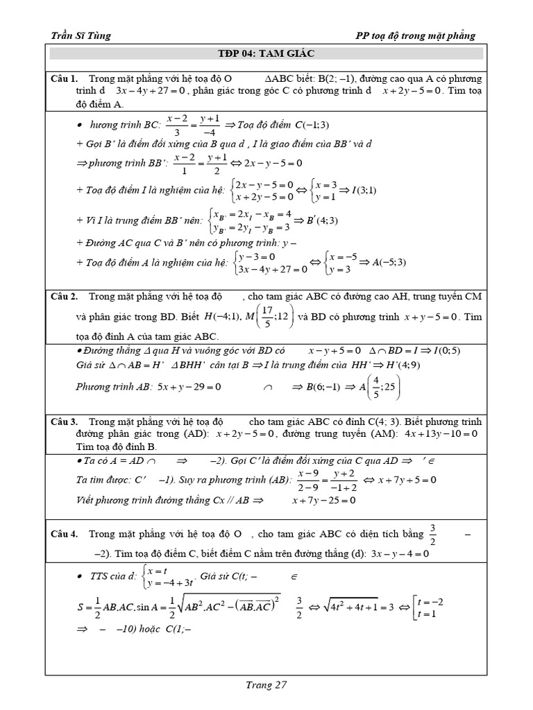 75 Bai Tap Toa Do Phang Co Loi Giai Phan Tam Giac Tran Si Tung | PDF
