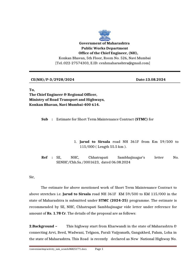 Jarud Sirsala STMC letter | PDF | Road | Transport Infrastructure