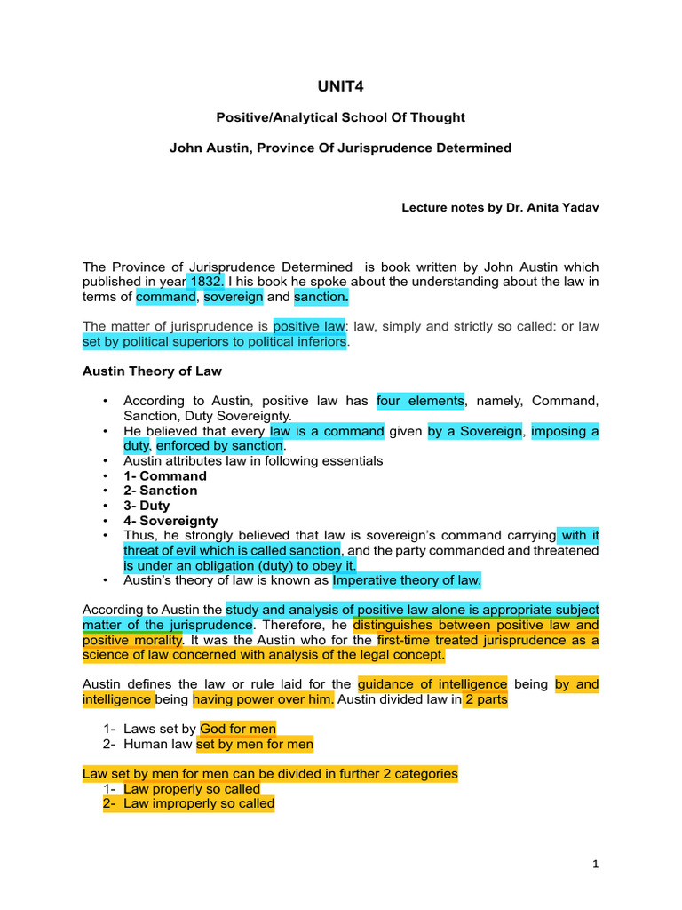PDF UNIT 4 Province of Jurisprudence Determined | PDF | Jurisprudence | Sovereignty