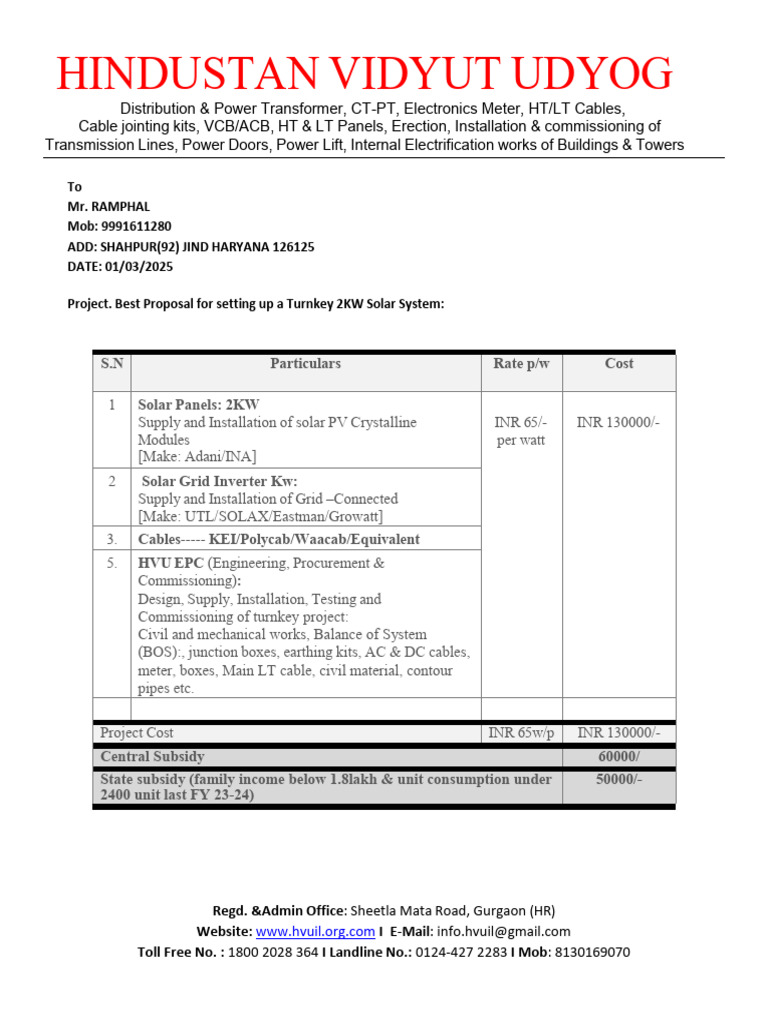 Ramphal Uchana Jind Quatation | PDF | Photovoltaic System | Sustainable Energy