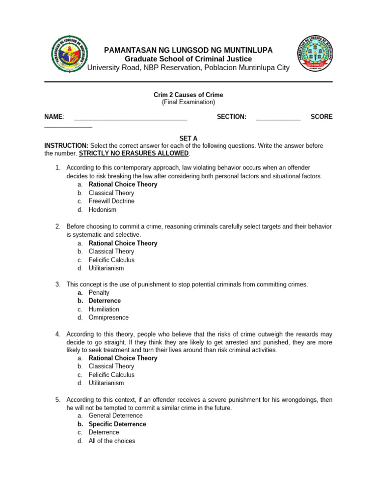 PLMun Final Exam Crim 2 Wkey | PDF | Juvenile Delinquency | Criminology