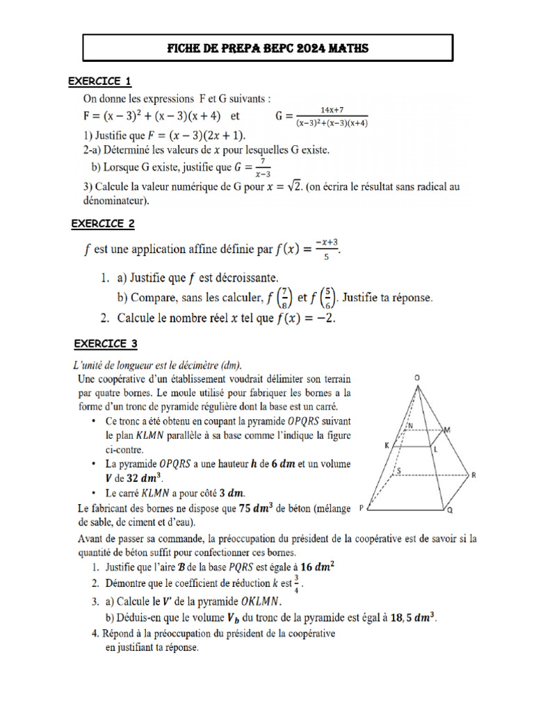 Prepa Bepc 2024 Aboisso Maths Derniere Fiche | PDF