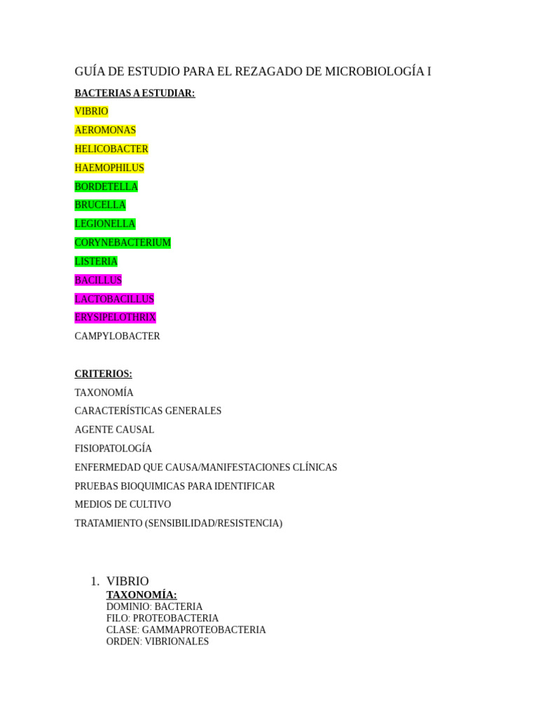 Guía de Estudio para El Rezagado de Microbiología I | PDF | Diarrea ...
