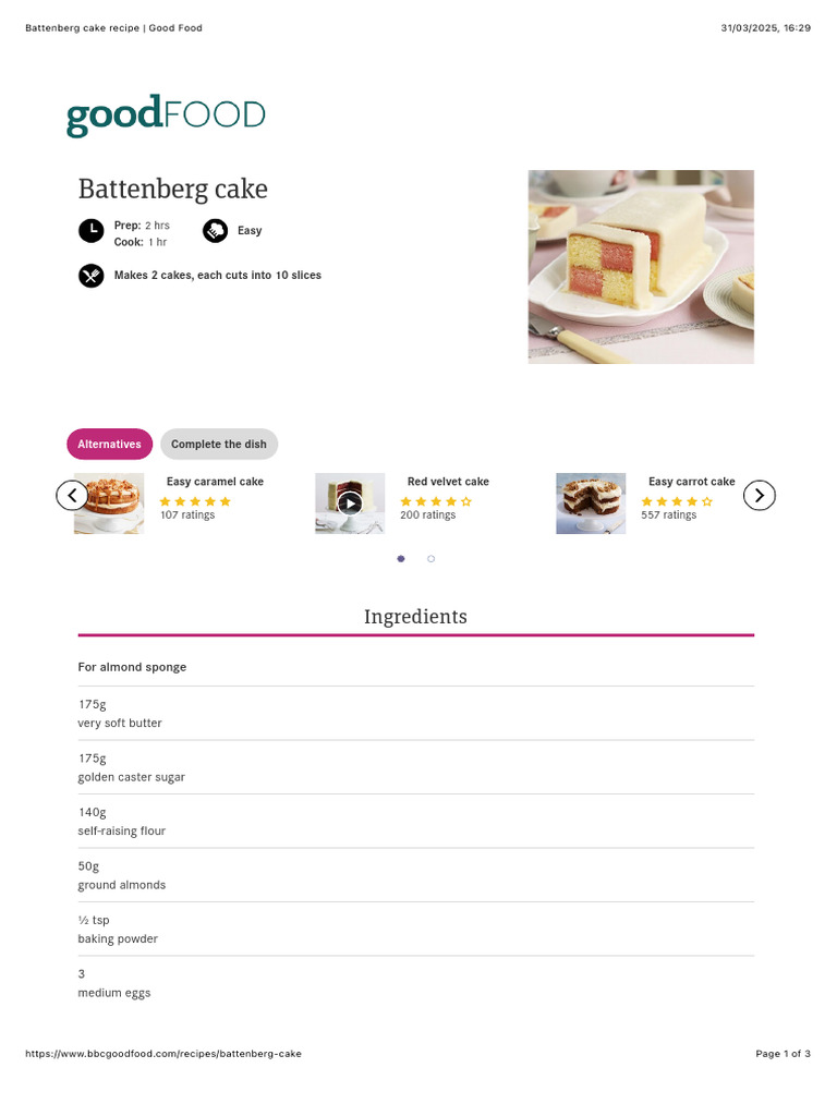 Battenberg Cake Recipe - Good Food | PDF | Cakes | Food And Drink ...