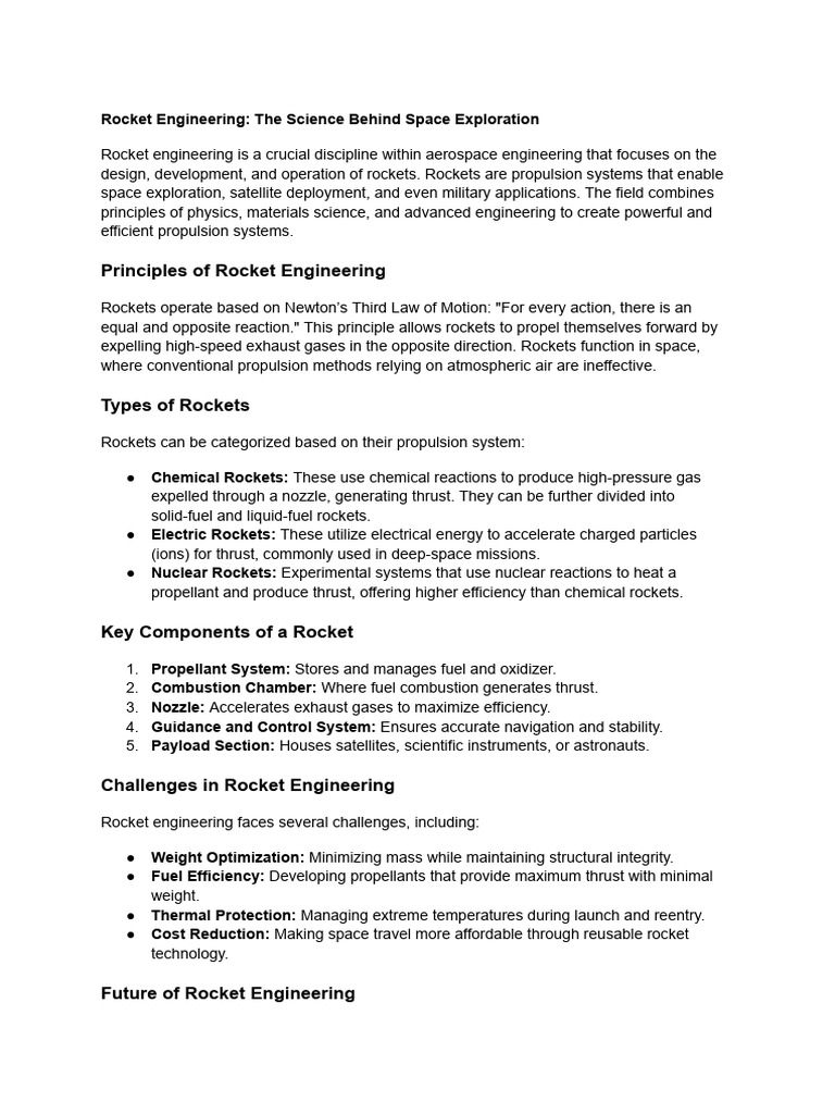 Rocket Engineering - The Science Behind Space Exploration | PDF ...