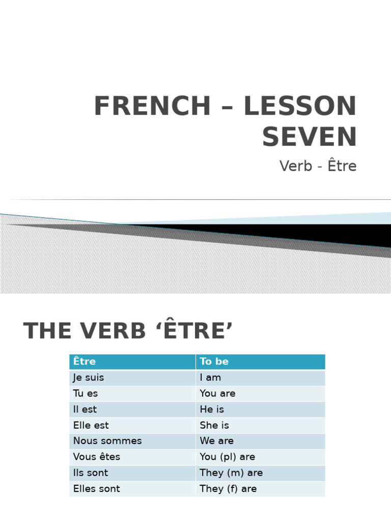 FRENCH 7 - Verb Etre | PDF