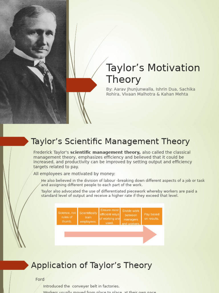 Taylor's Motivation Theory Explained | PDF | Piece Work | Employment
