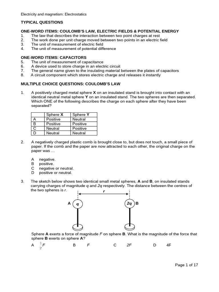 Phys Scie - Electrostatics Questions | PDF | Capacitor | Capacitance