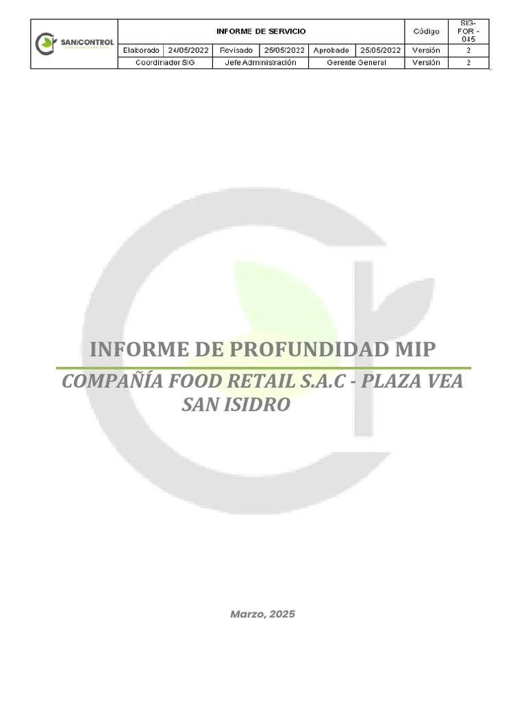 0348-25 Informe Servicio de Profundidad Mip 2025 - Plaza Vea San Isidro | PDF | Plaga (organismo ...