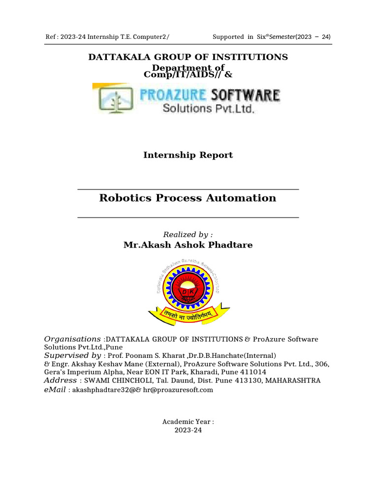 Akash Ashok Phadtare Dattakala Internship Report TE SPPU | PDF | Computer File | Automation