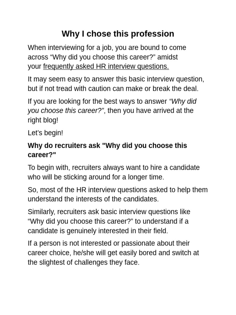 Why I Chose This Profession | PDF | Recruitment