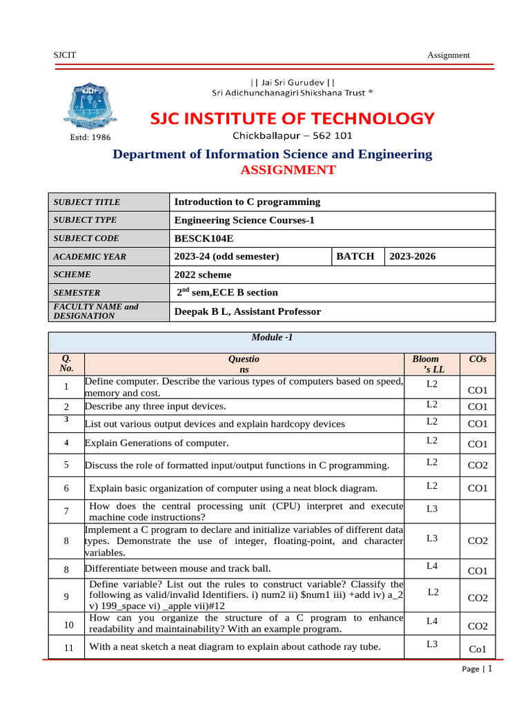 ASSIGNMENT - Introduction To C Programming | PDF | Computer Program | Programming