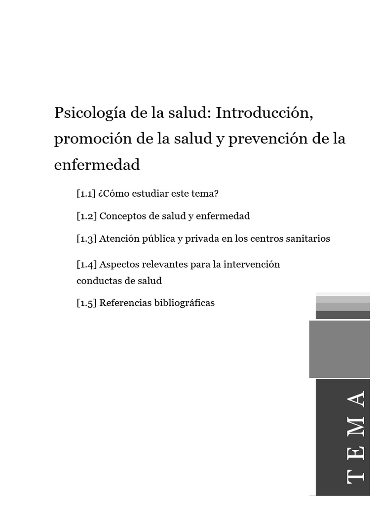 Tema1 Introducción Promoción, de La Salud | PDF | Sicología | Salud psicológica