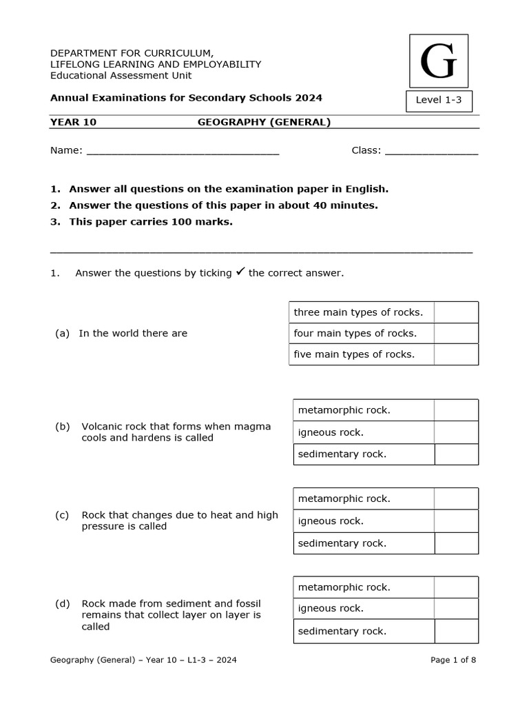 Year 10 Geography Exam Paper 2024 | PDF | Rock (Geology) | Volcano