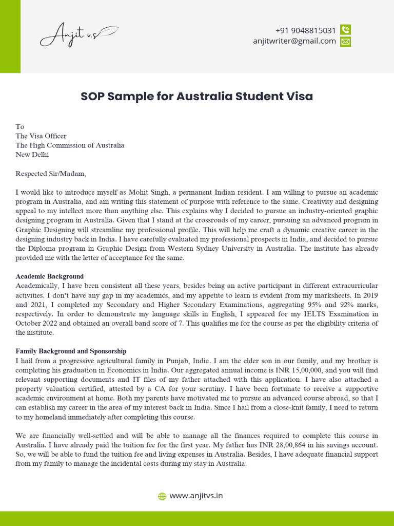 SOP for Australia Student Visa Application | PDF | Graphic Design